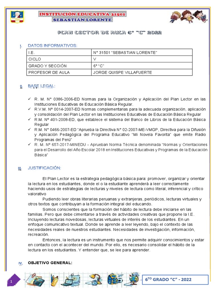 5 Plan Lector 6to Grado 2022 | PDF