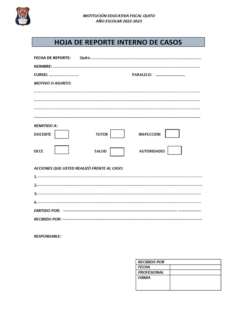 Hoja de Reporte Interno de Casos Especiales. | PDF