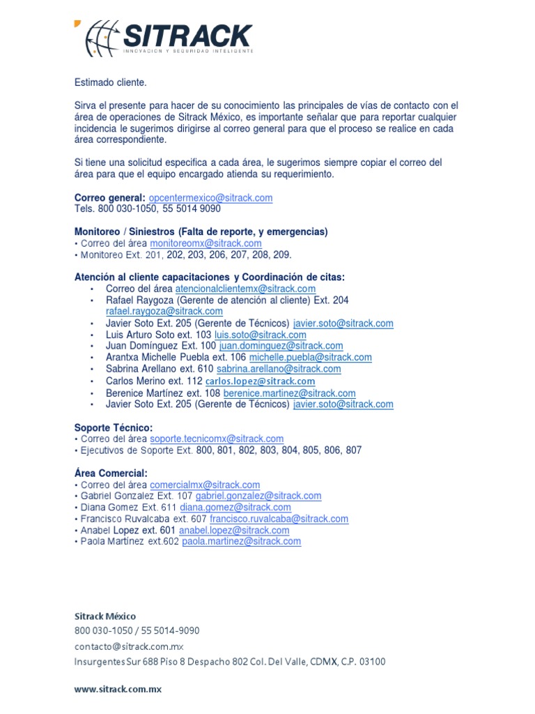 Directorio Sitrack | PDF