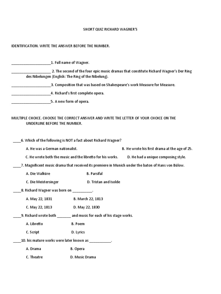 Short Quiz Richard Wagner | PDF