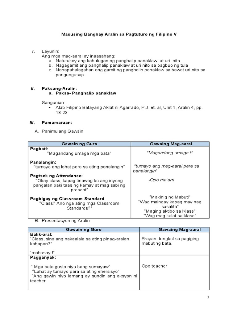 Masusing Banghay Aralin Sa Filipino 5 | PDF