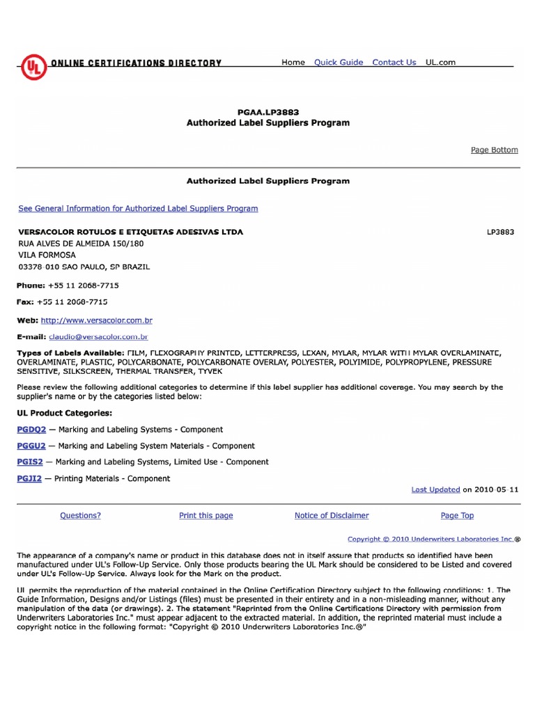 Certificado UL PGAA PDF | PDF