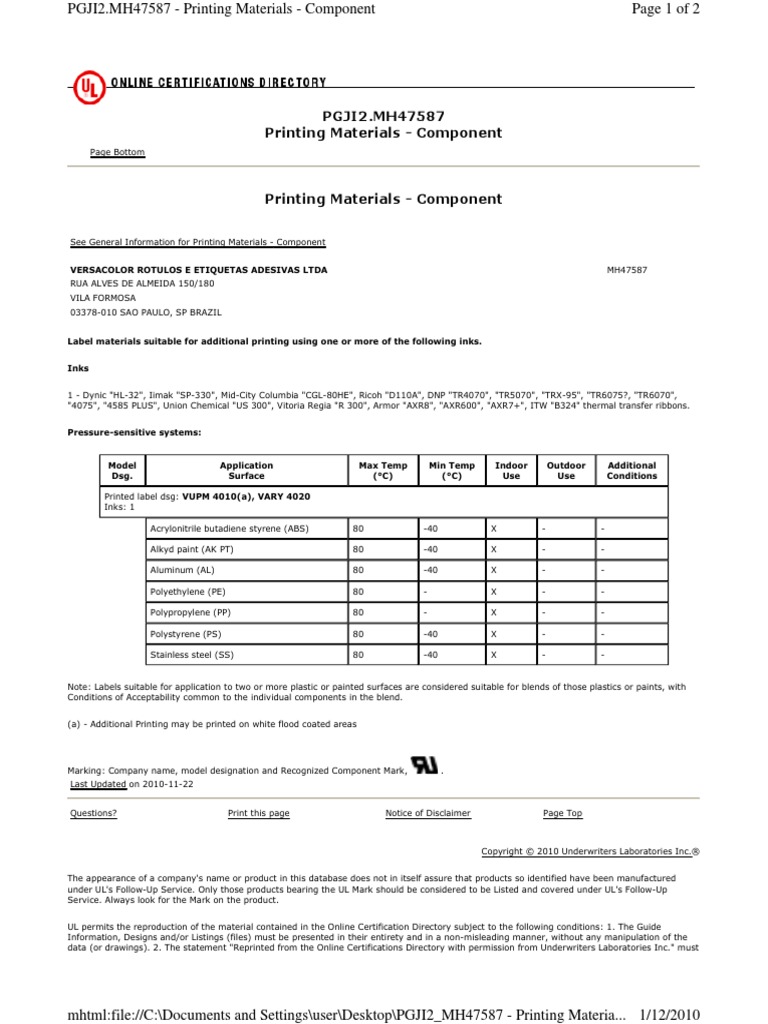 Certificado UL PGJI2 PDF | PDF | Copyright | Materials