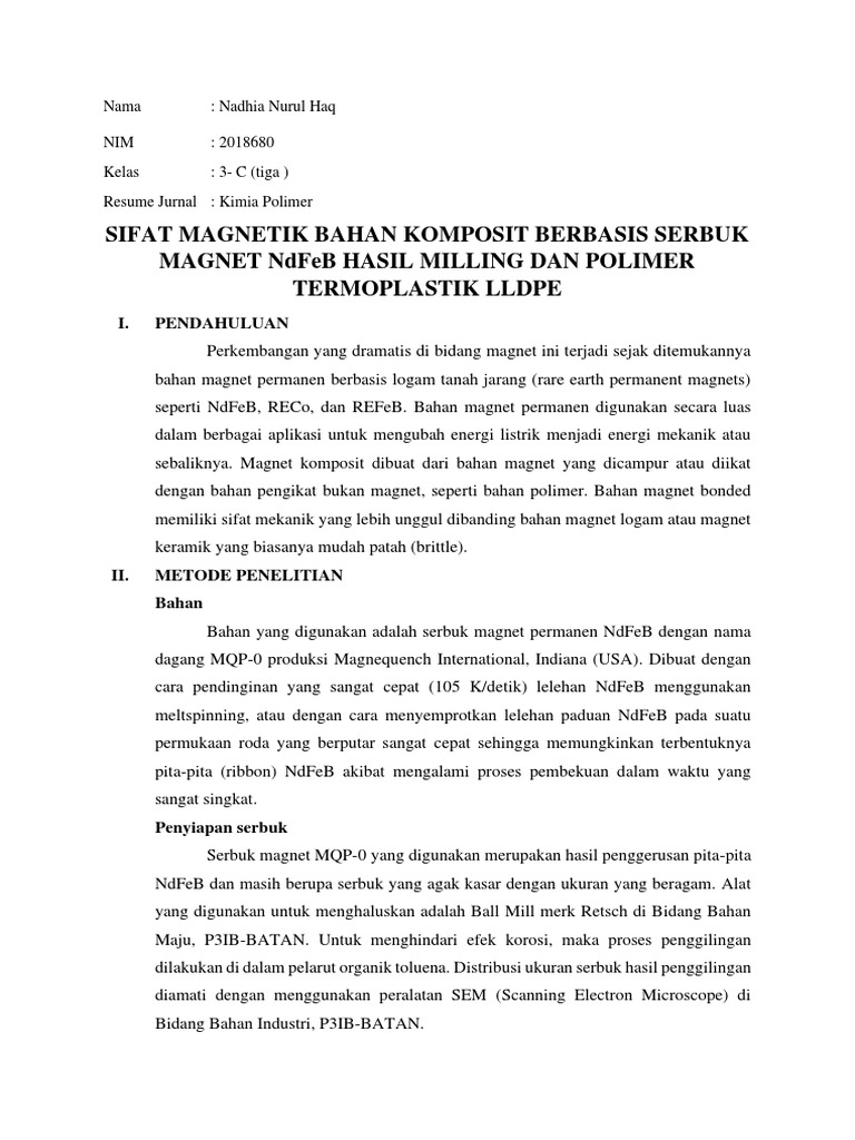 Sifat Magnetik Komposit NdFeB-LLDPE | PDF
