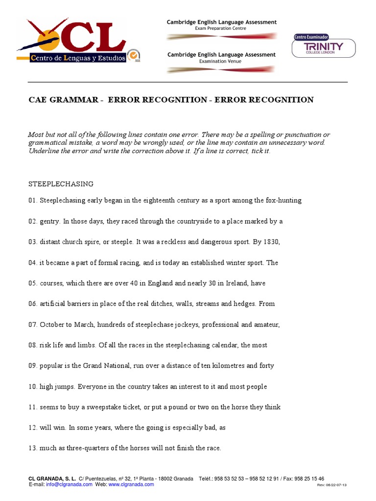 CAE Grammar Error Recognition | PDF