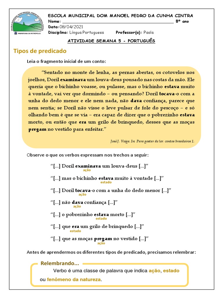 Atividade 8 Ano 08 04 2021 Portugu S PDF | PDF
