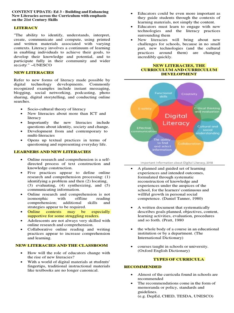 1 CONTENT UPDATE Ed 3 Building and Enhancing New Literacies Across The ...
