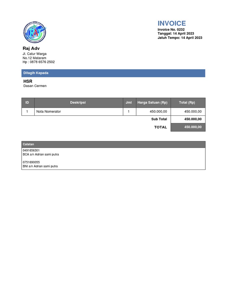 Raj Adv - Invoice - 0232-1681478846 PDF | PDF