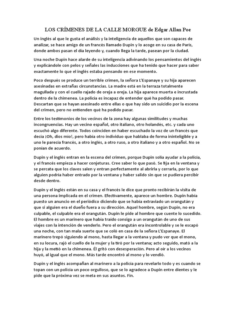 LOS CRÍMENES DE LA CALLE MORGUE de Edgar Allan Poe | PDF | Los ...