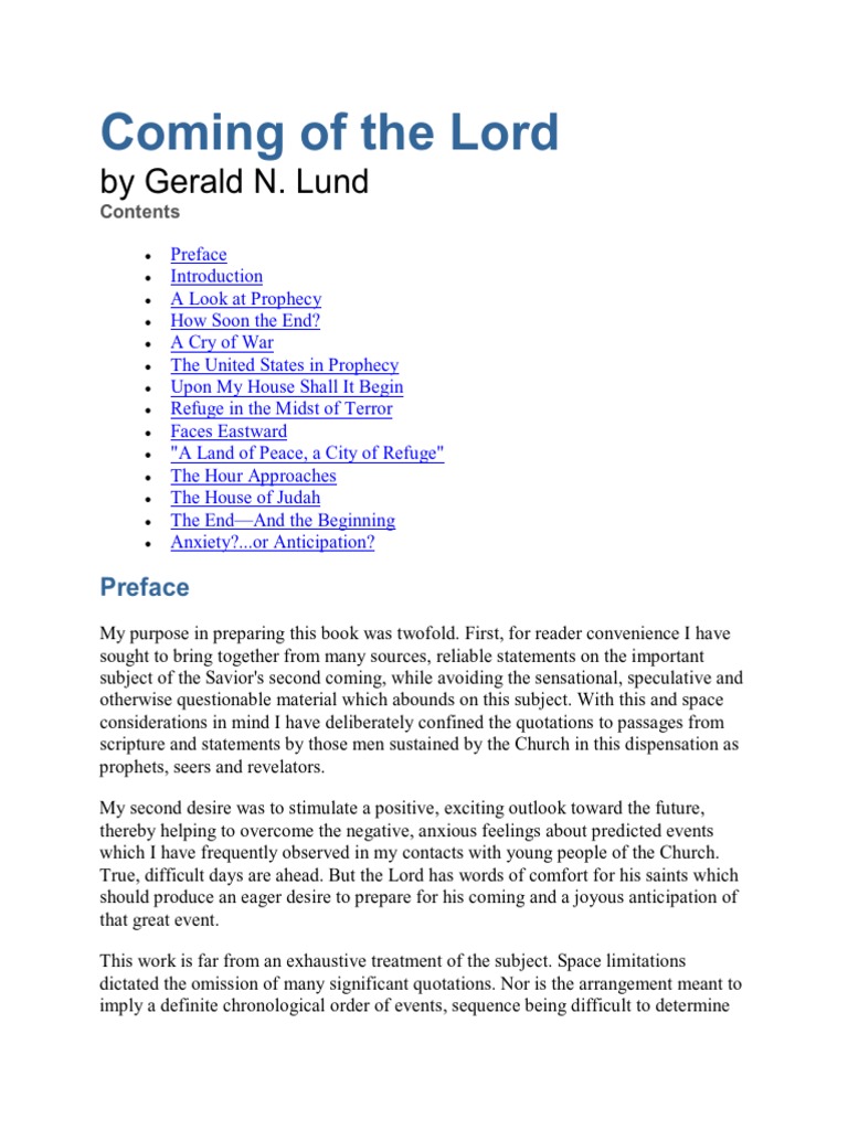 Coming of The Lord, by Gerald Lund | PDF