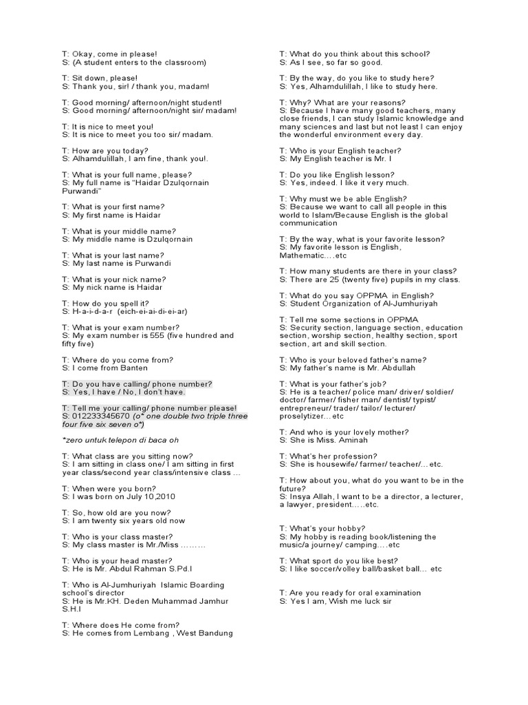 Oral Exam Conversation Practice | PDF
