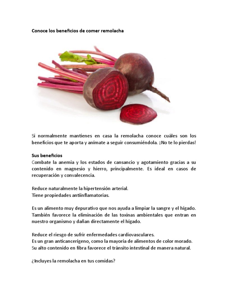 Conoce Los Beneficios De Comer Remolacha Pdf
