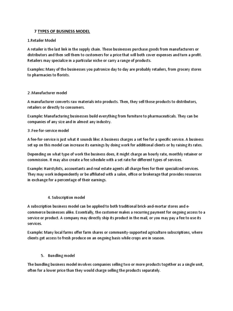 7 Types of Business Model | PDF | Subscription Business Model | Fee