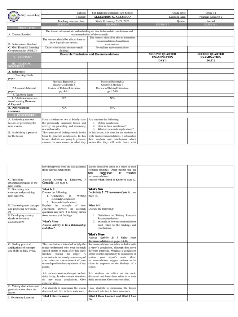 PR2 Quarter 2 Week 11 DLL PDF | PDF