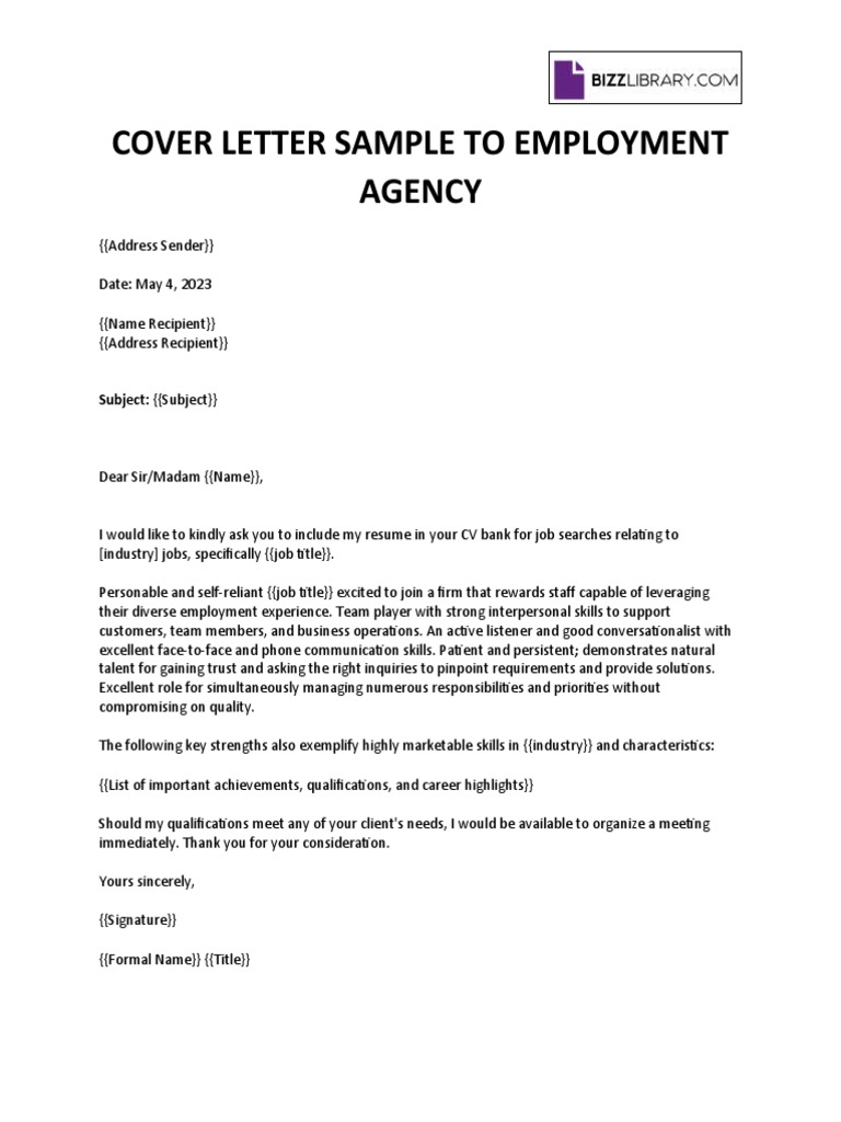 Cover Letter Sample A Employment Agency | PDF