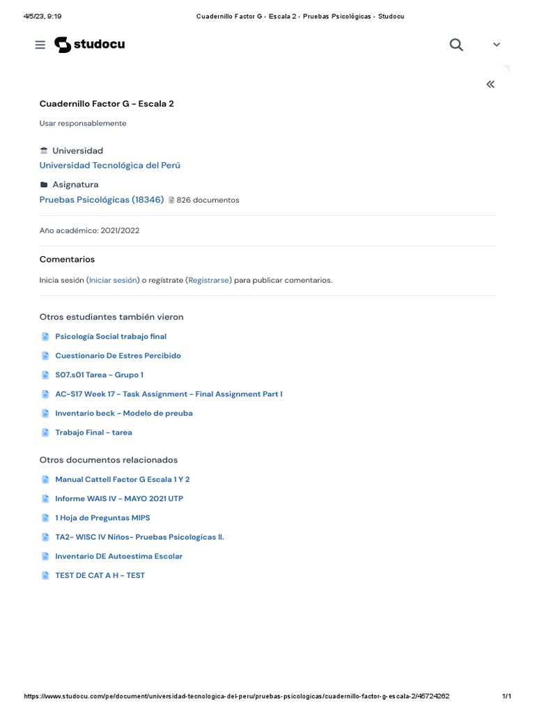 Cuadernillo Factor G Escala 2 Pruebas Psicológicas | PDF