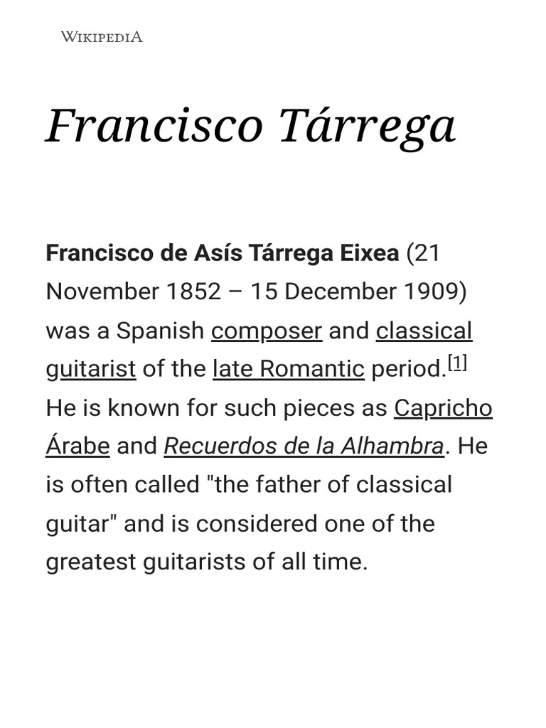 Francisco Tárrega: Father of Guitar | PDF