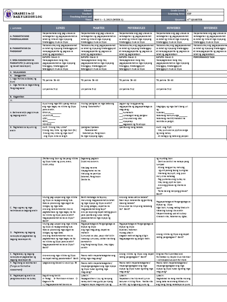 DLL - Esp 1 - Q4 - W1 | PDF
