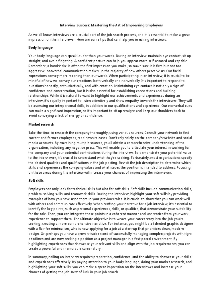 Key Pointers For Interview Success PDF | PDF