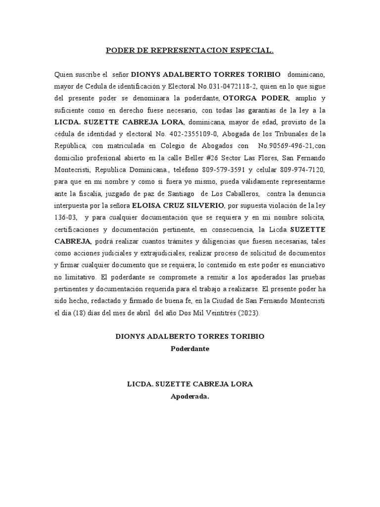 Poder de Representacion Especial Dionys | PDF | Gobierno | Justicia