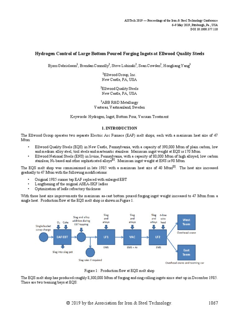 Hydrogen Control of Large Bottom Poured Forging Ingots at Ellwood ...
