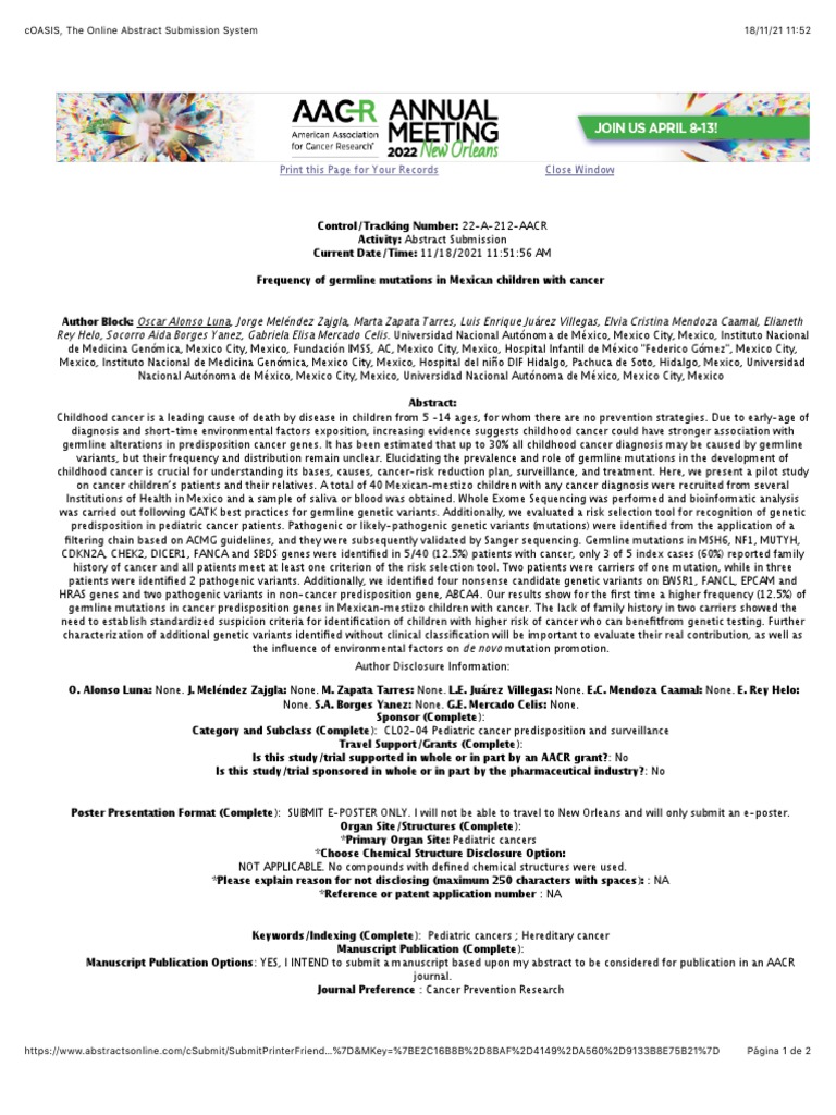 Abstract 22-A-212-AACR PDF | PDF | Cancer | Single Nucleotide Polymorphism