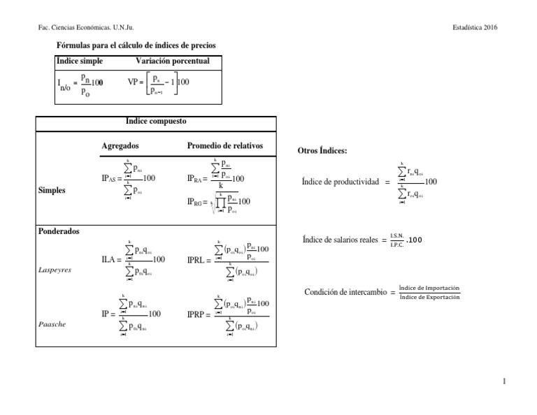 Fórmulas de Números Índices .pdf | PDF