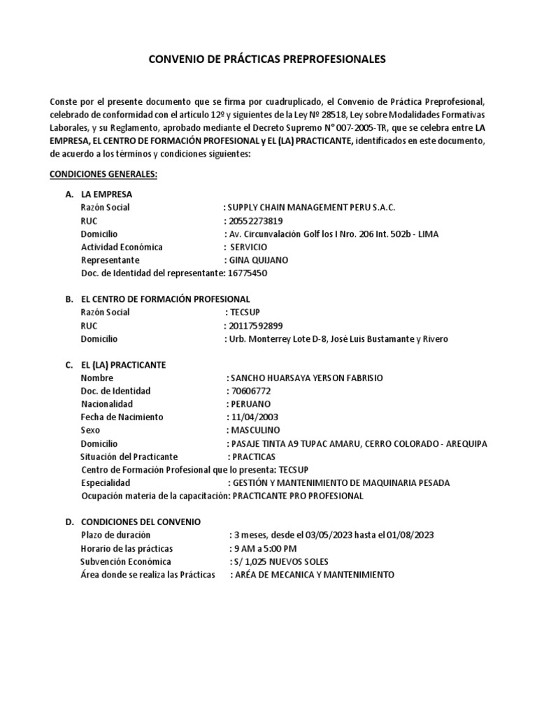 Convenio de Prácticas Preprofesionales 2023 PDF | PDF