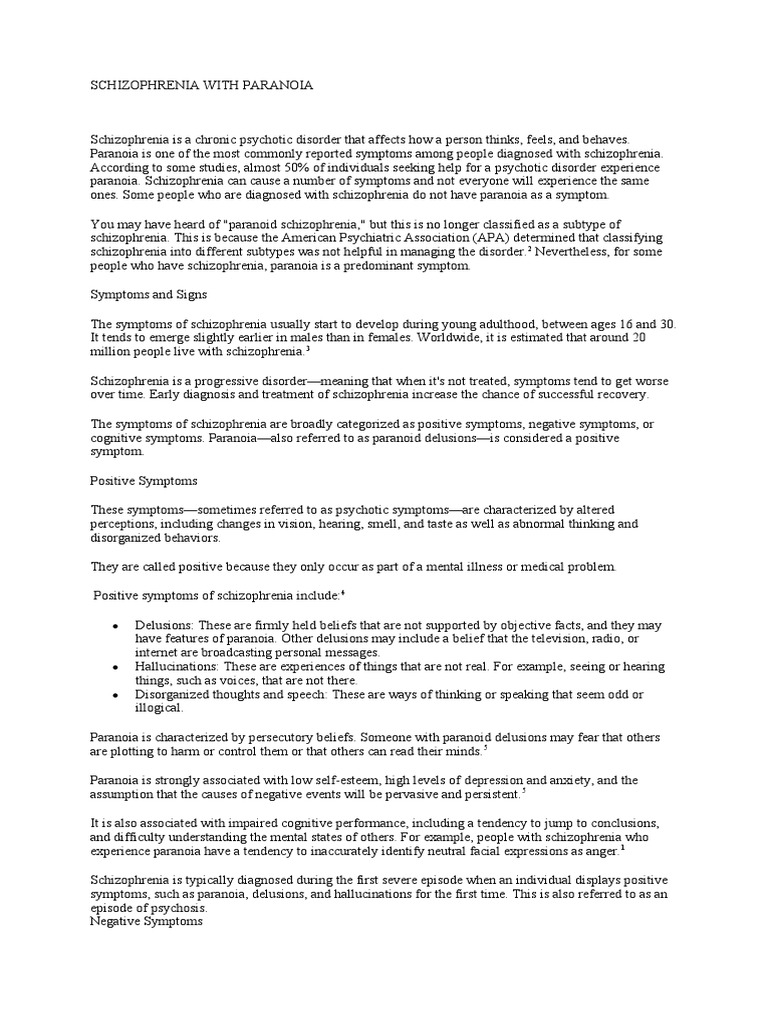 Schizophrenia With Paranoia | PDF