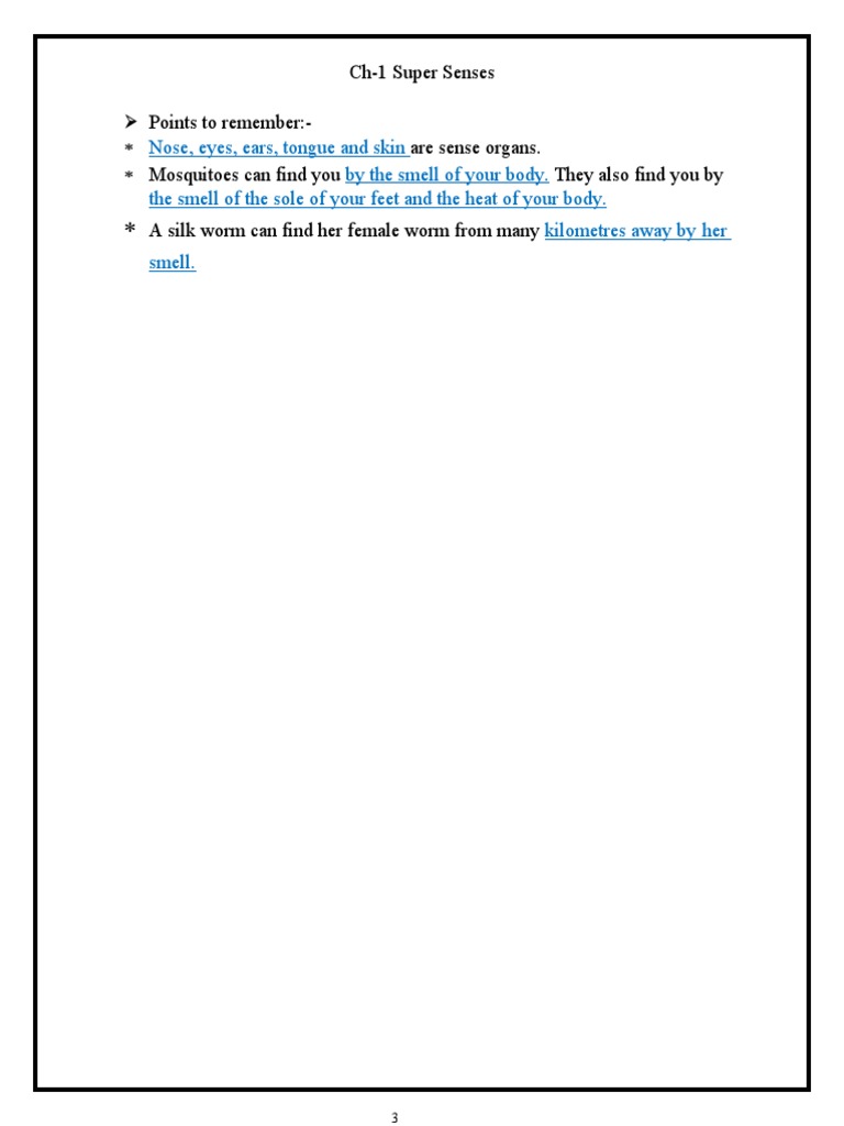 Super Senses Notes and Book Question and Important Points | PDF