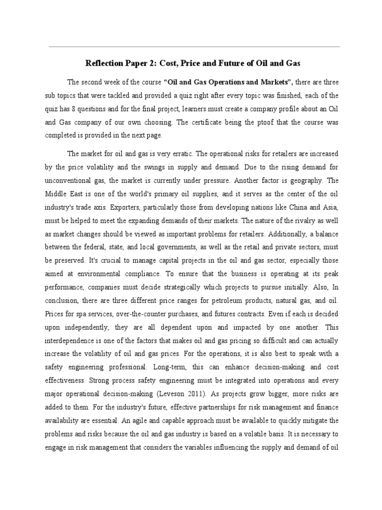 Coursera Reflection Paper 1 | PDF | Petroleum | Risk