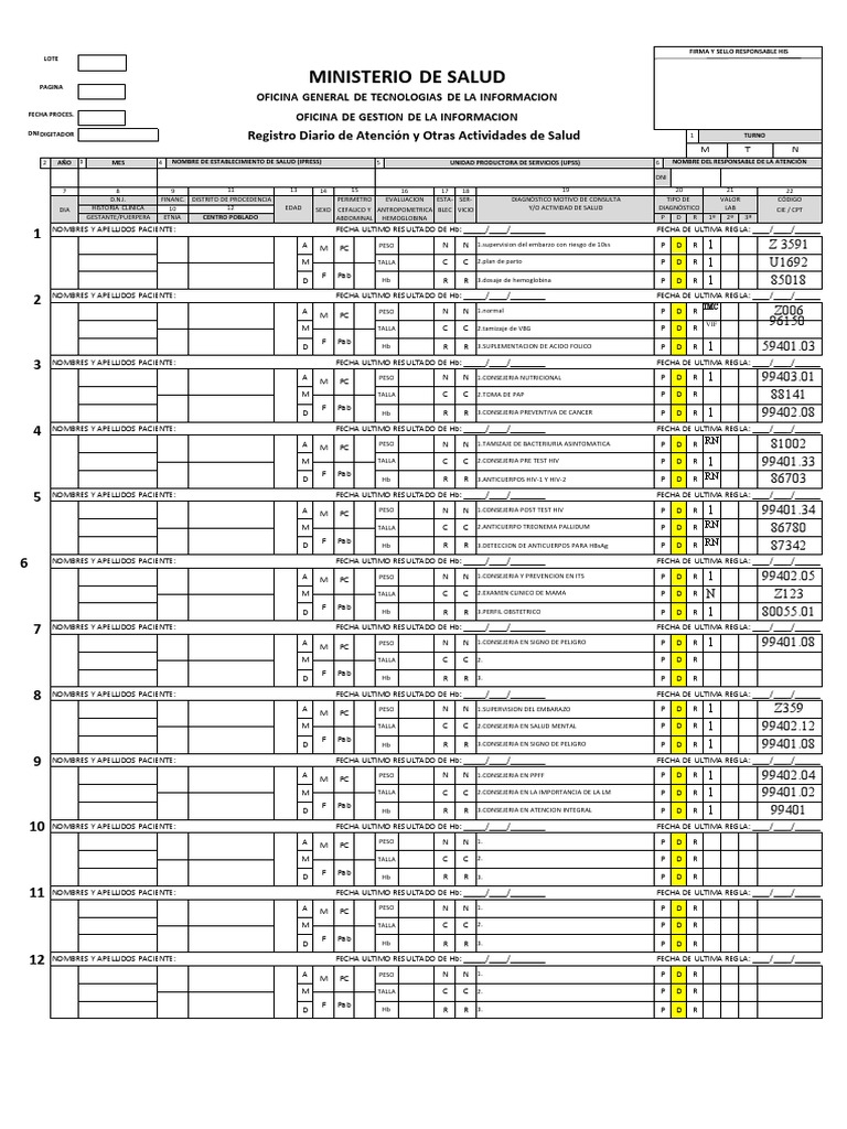 Ministerio de Salud: Registro Diario de Atención y Otras Actividades de Salud | PDF