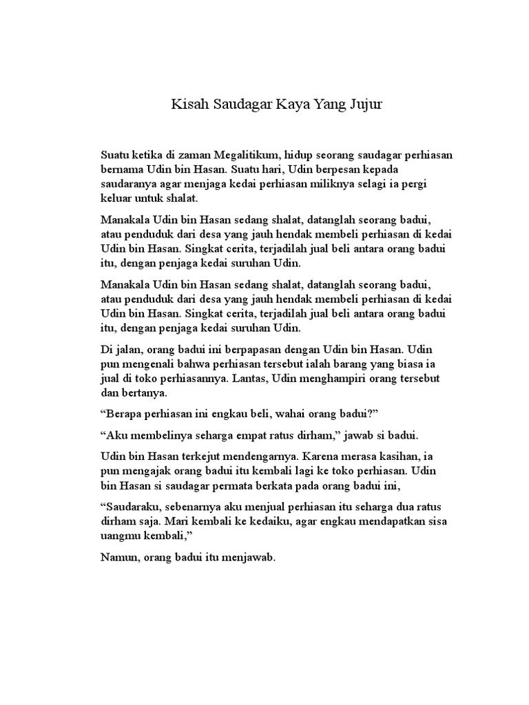 Kisah Saudagar Kaya Yang Jujur | PDF