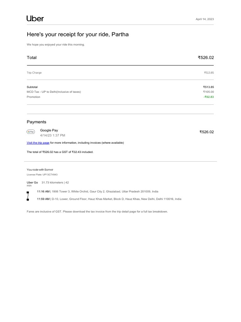 Uber Receipt_14Apr2023 | PDF