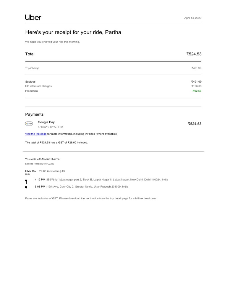 Uber Receipt - 14apr 2023 PDF | PDF