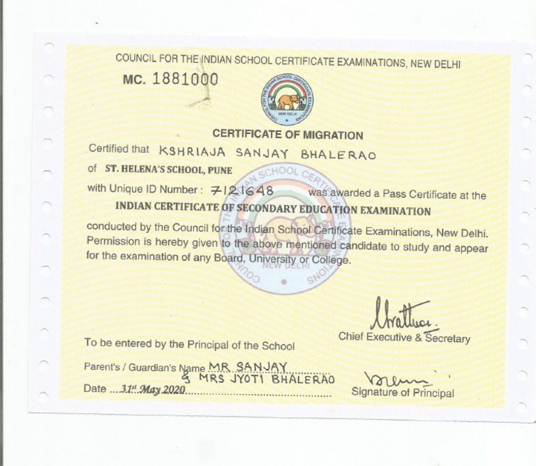 Migration Certificate PDF | PDF