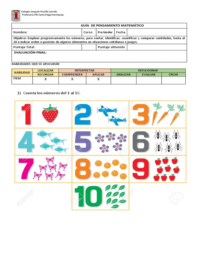 Guía de Los Numeros Del 1 Al 10 | PDF
