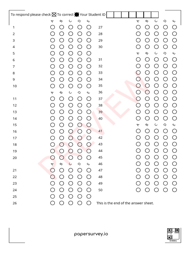 OMR Answer Sheet (50 Questions) (PaperSurvey - Io) PDF | PDF