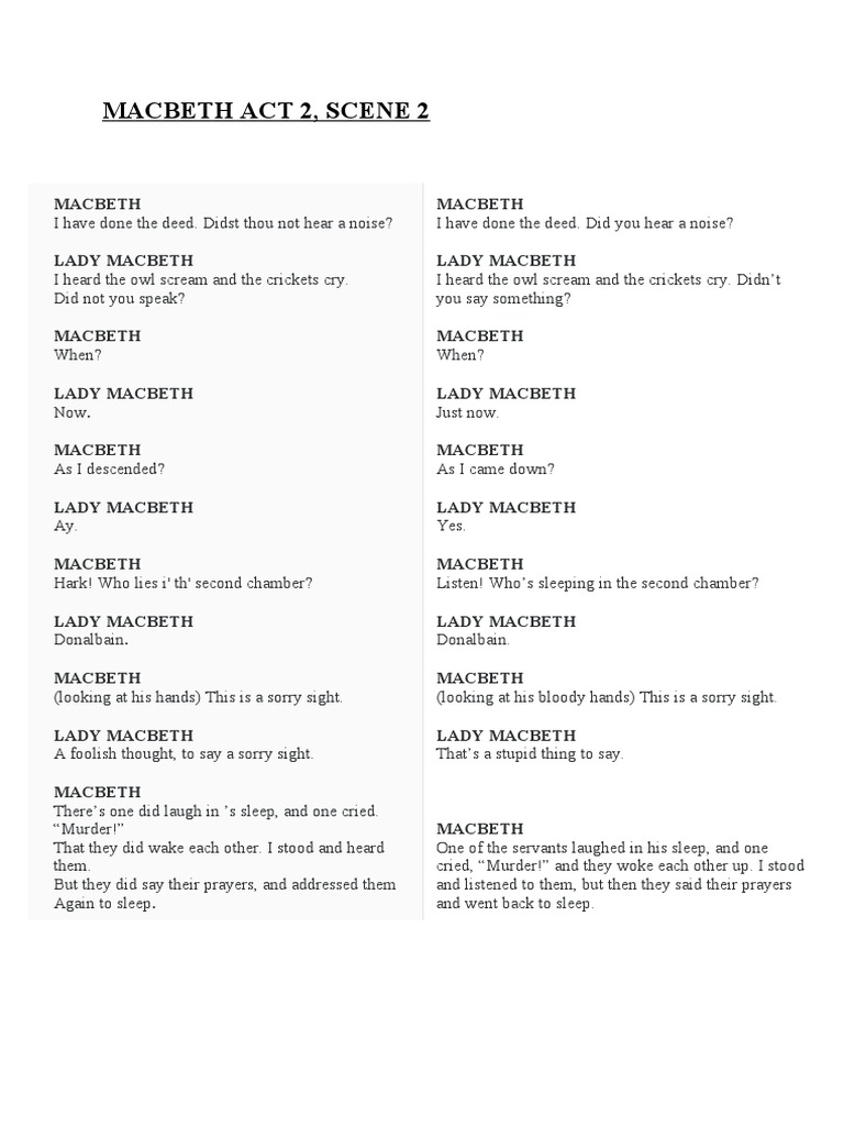 Macbeth Act 2, Scene 2 Analysis | PDF