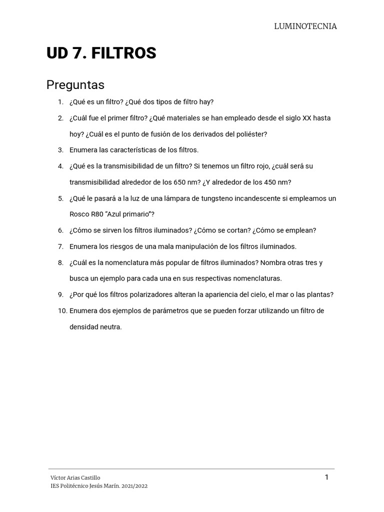 Ud 7. Preguntas Sobre Filtros PDF | PDF