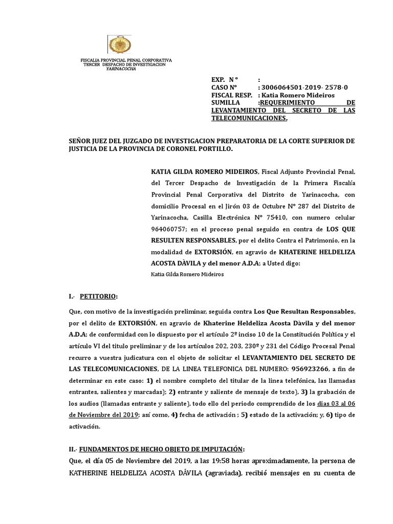 Requerimiento de Levantamiento para Solicitar El Levantamiento de Las Comunicaciones | PDF