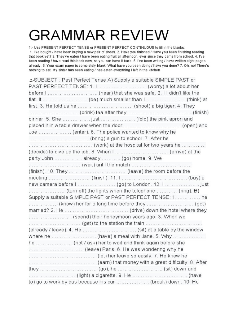 Grammar Review: Tenses Practice | PDF