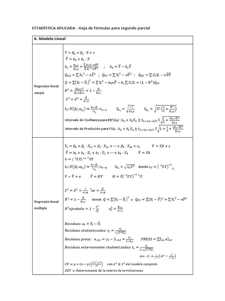 Hoja de Fórmulas 2 PDF | PDF