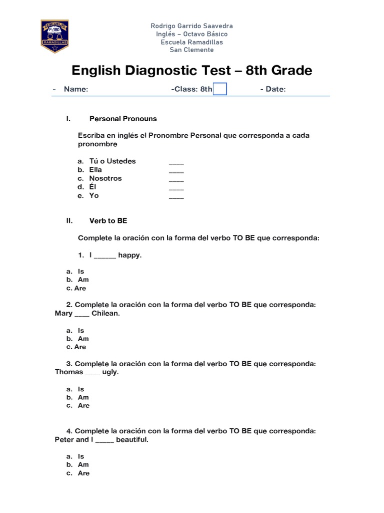 English Diagnostic Test 8 PDF | PDF