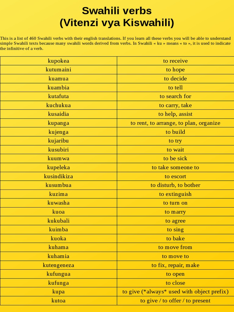 Verbs To Swahili PDF | PDF