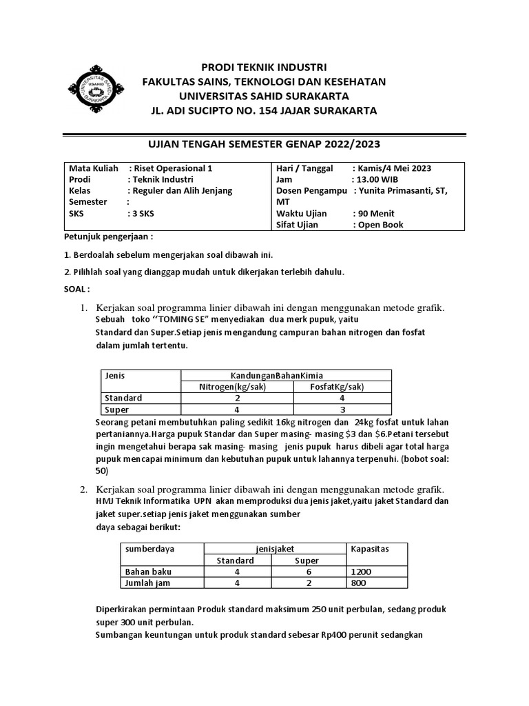 Ujian Riset Operasional | PDF
