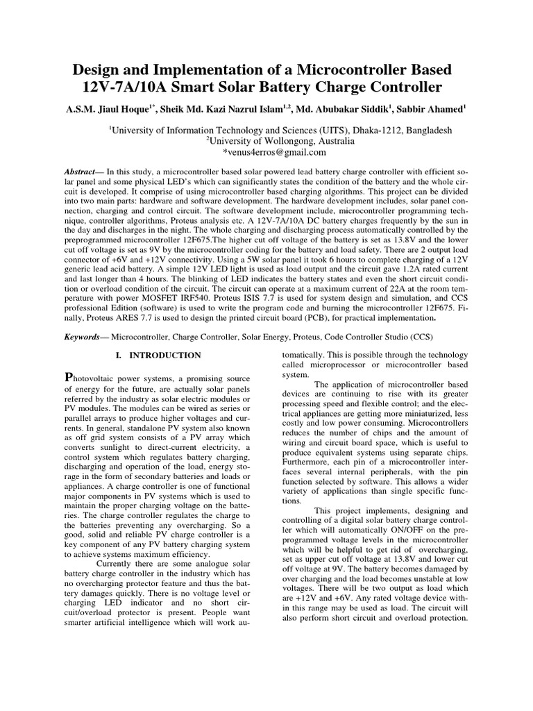 Microcontroller Based 12V-7A/10A Smart Solar Battery Charge Controller ...