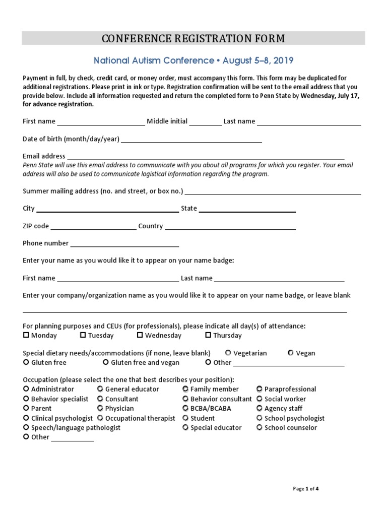 2019 Autism Registration Form PDF | PDF | Credit Card
