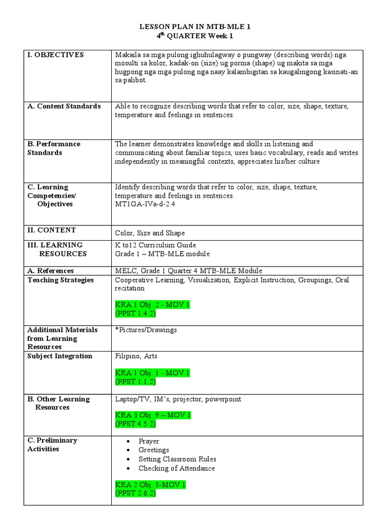 Q4 COT LP MTB-MLE-1-week1 | PDF