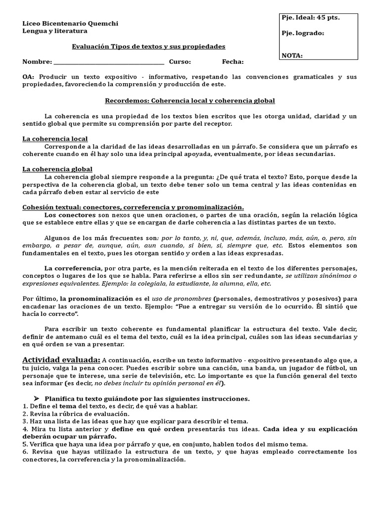 2M - Evaluación Tipos de Textos y Sus Propiedades | PDF
